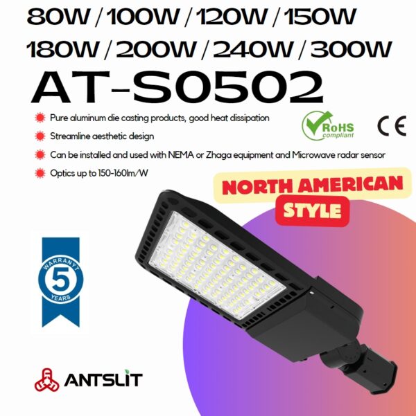 ANSLIT S05 Series LED Street Light - 100W-300W NEMA Ready | 150lm/W ...